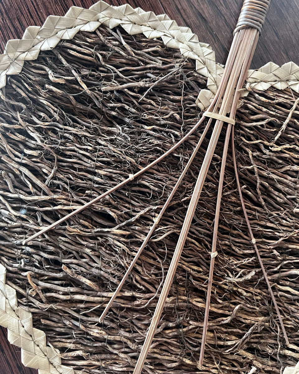 Antique Bamboo and Straw Hand Fan