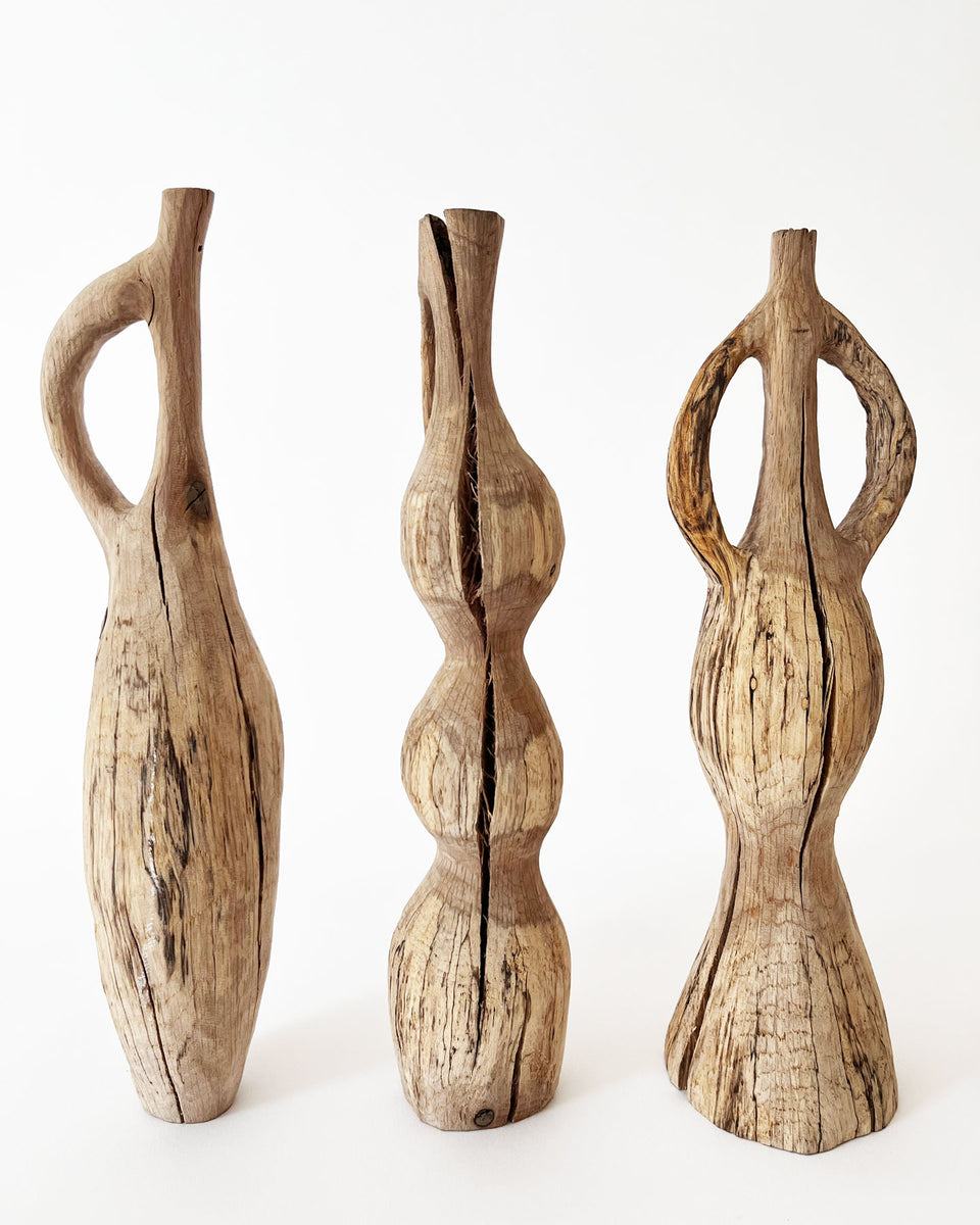 Oak Wood Whittled Vases